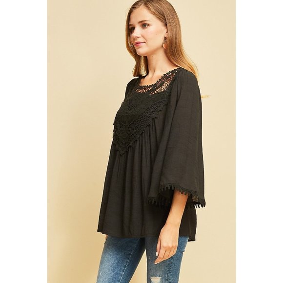 entro | Tops | Entro Crochet Lace Flare Sleeve Top Black | Poshmark